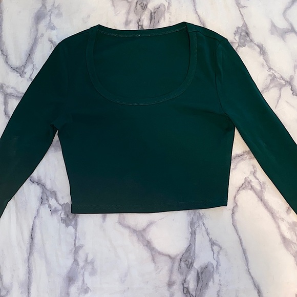 SHEIN | Tops | Shein Basic Dark Green Long Sleeve Crop Top | Poshmark